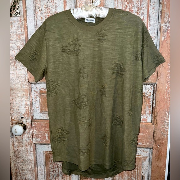 KLIEGOU | Shirts | Kliegou Mens Hipster Hip Hop Ripped Round Hemline ...